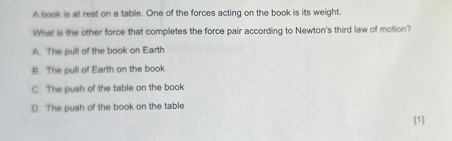 Solved A book is at rest on a table. One of the forces | Chegg.com