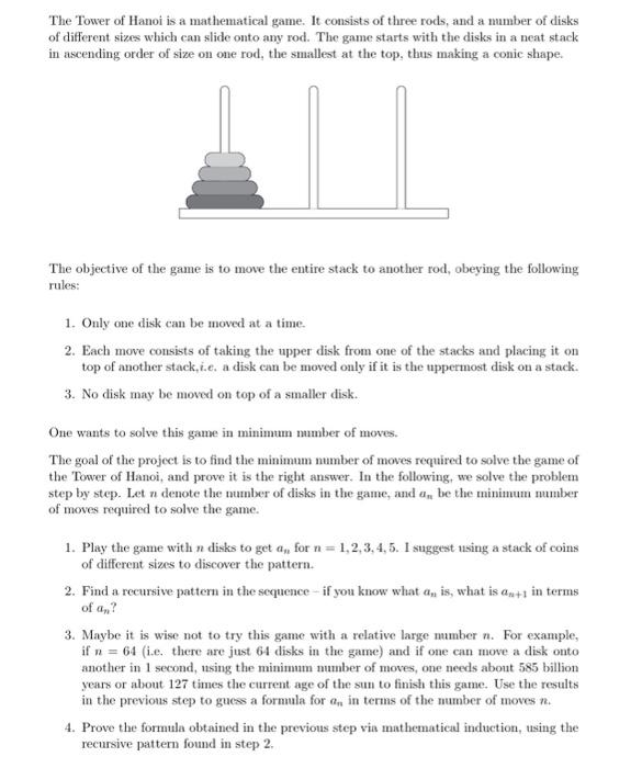 Solved The Tower of Hanoi is a mathematical game. It | Chegg.com