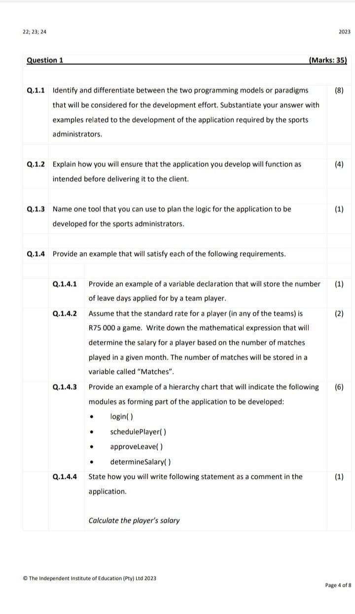 Solved The Independent Institute of Education (Pty) Ltd 2023 | Chegg.com