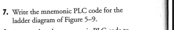 Solved 7. Write the mnemonic PLC code for the ladder diagram | Chegg.com