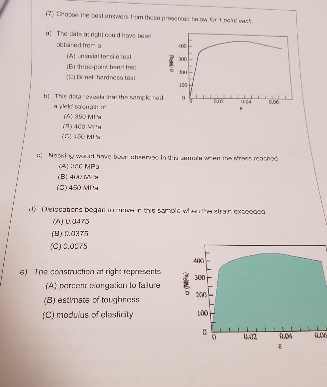 Solved (7) Choose the best answers from those presented | Chegg.com