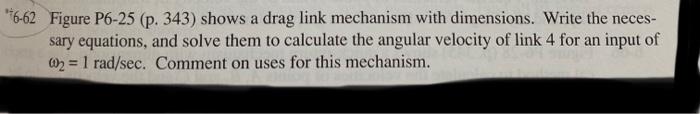 Solved "76-62 Figure P6-25 (p. 343) shows a drag link | Chegg.com