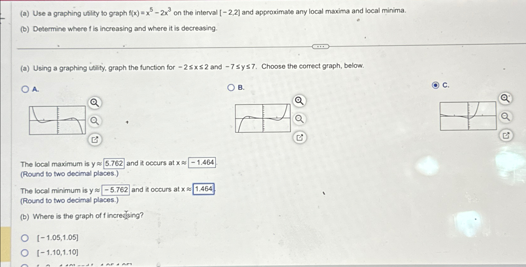 Solved (a) ﻿Use a graphing utility to graph f(x)=x5-2x3 ﻿on | Chegg.com