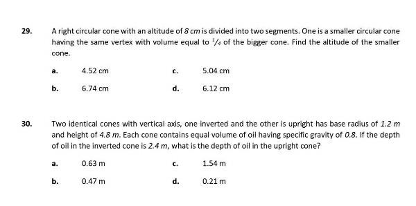 Solved 29. . A right circular cone with an altitude of 8 cm | Chegg.com