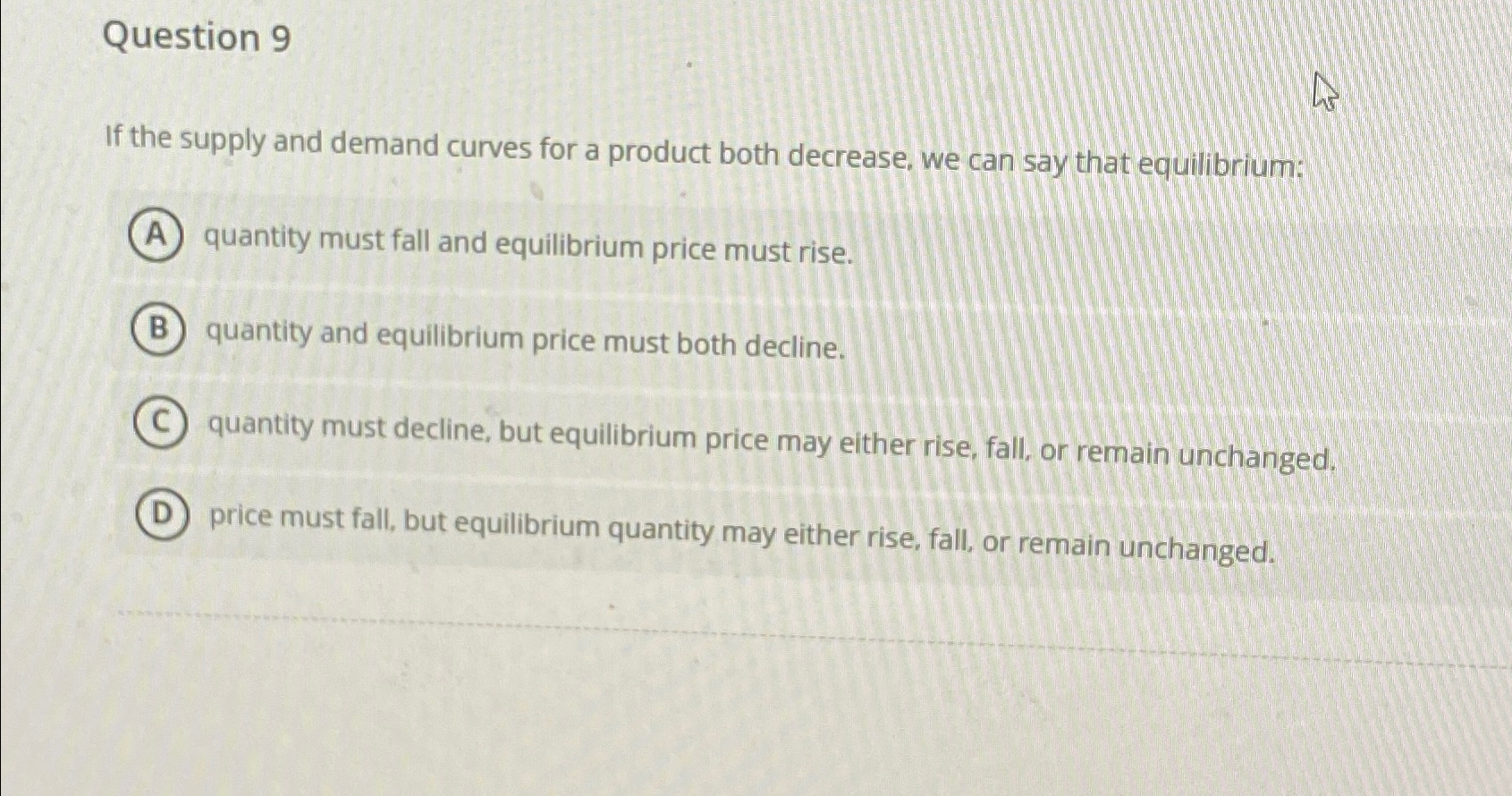 Solved Question 9If the supply and demand curves for a | Chegg.com