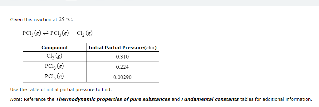 Solved Given this reaction at 25°C.PCl5(g)⇌PCl3(g)+Cl2(g)Use | Chegg.com
