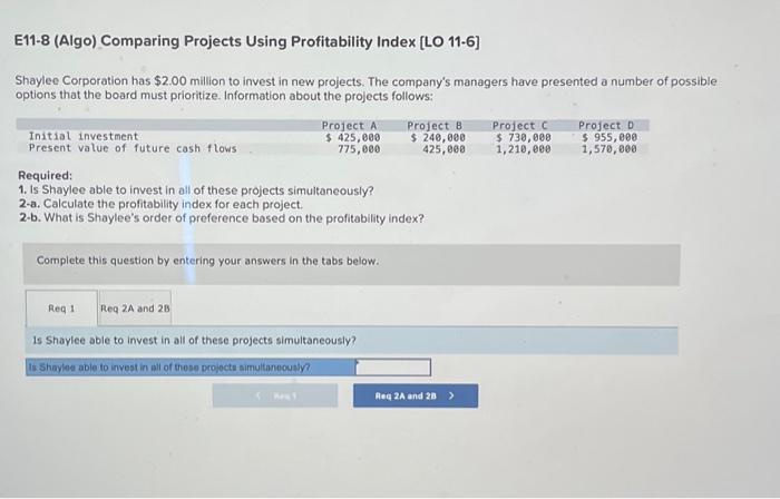 Solved E11-8 (Algo) Comparing Projects Using Profitability | Chegg.com