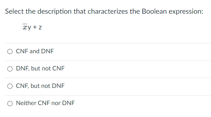 Solved Select the description that characterizes the Boolean | Chegg.com