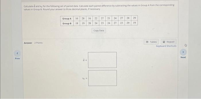 Solved Caculate d and sy for the following set of paired | Chegg.com