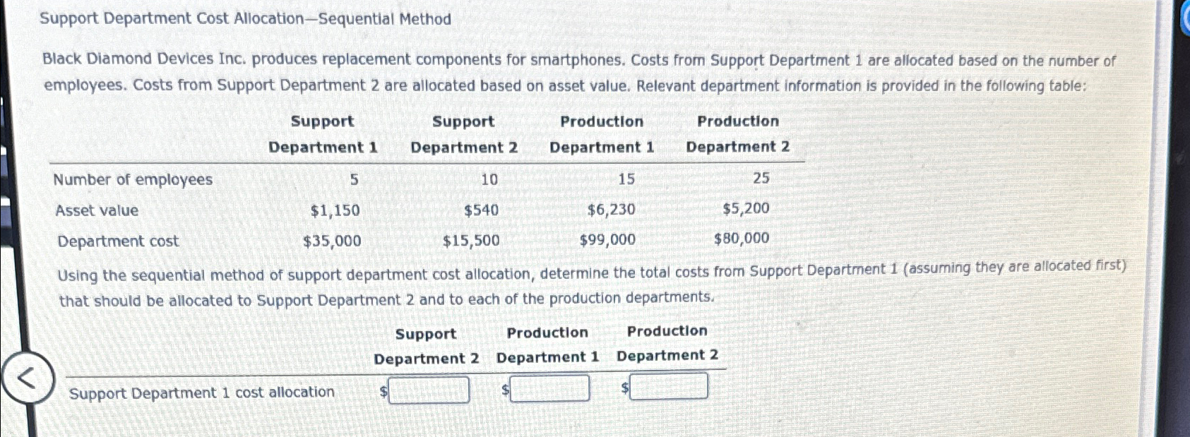 Solved Support Department Cost Allocation Sequential