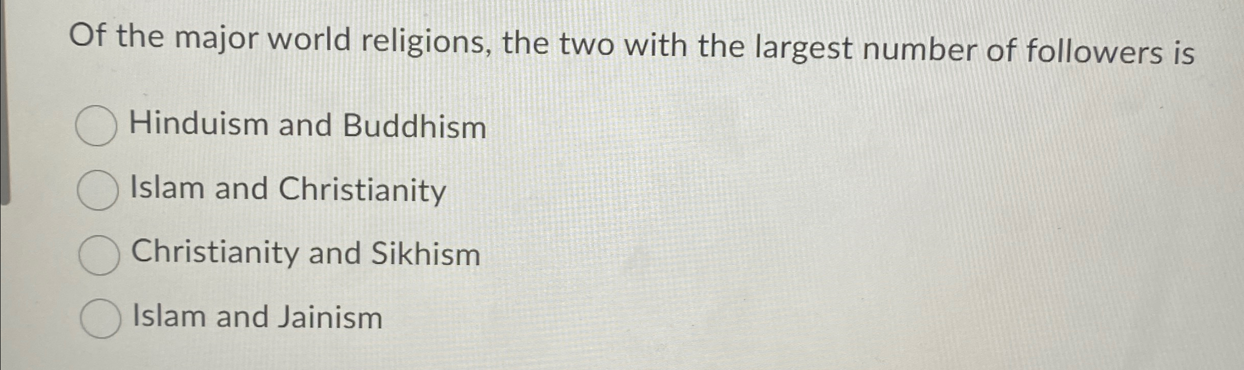 Solved Of the major world religions, the two with the | Chegg.com