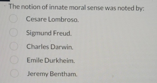 Solved The notion of innate moral sense was noted by:Cesare | Chegg.com