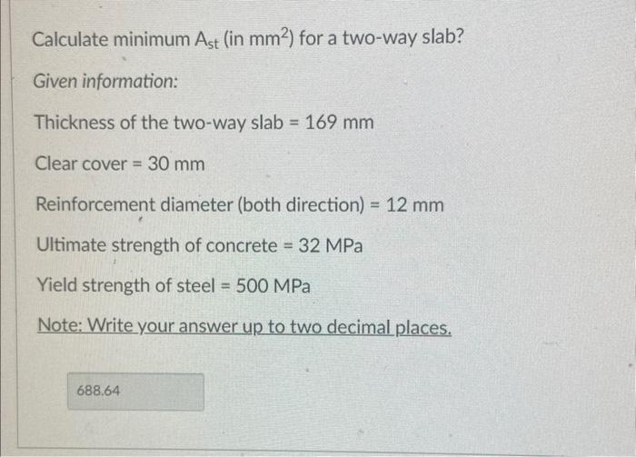 Calculate minimum Ast (in mm2 ) for a two-way slab? | Chegg.com