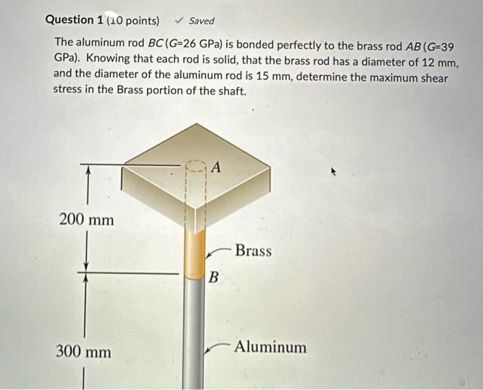Solved The aluminum rod BC(G=26GPa) is bonded perfectly to | Chegg.com