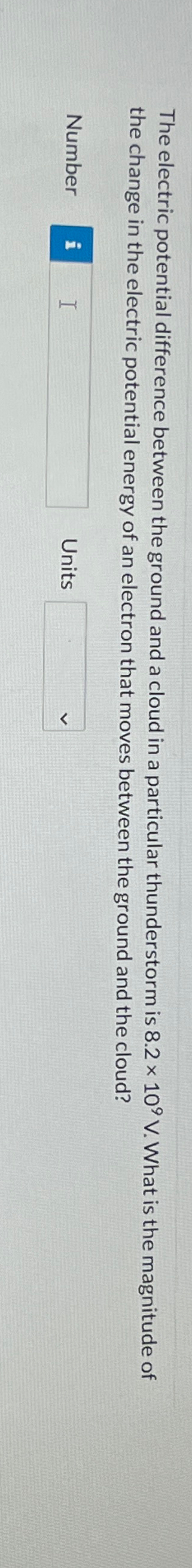 Solved The electric potential difference between the ground | Chegg.com