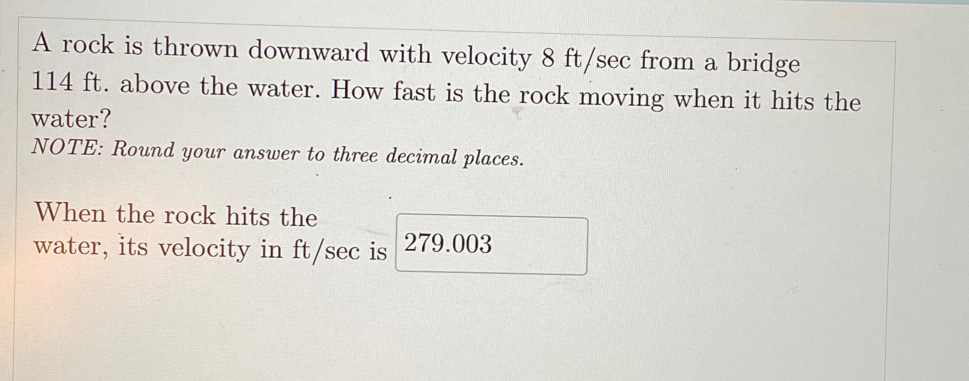 Solved A rock is thrown downward with velocity 8ftsec ﻿from | Chegg.com
