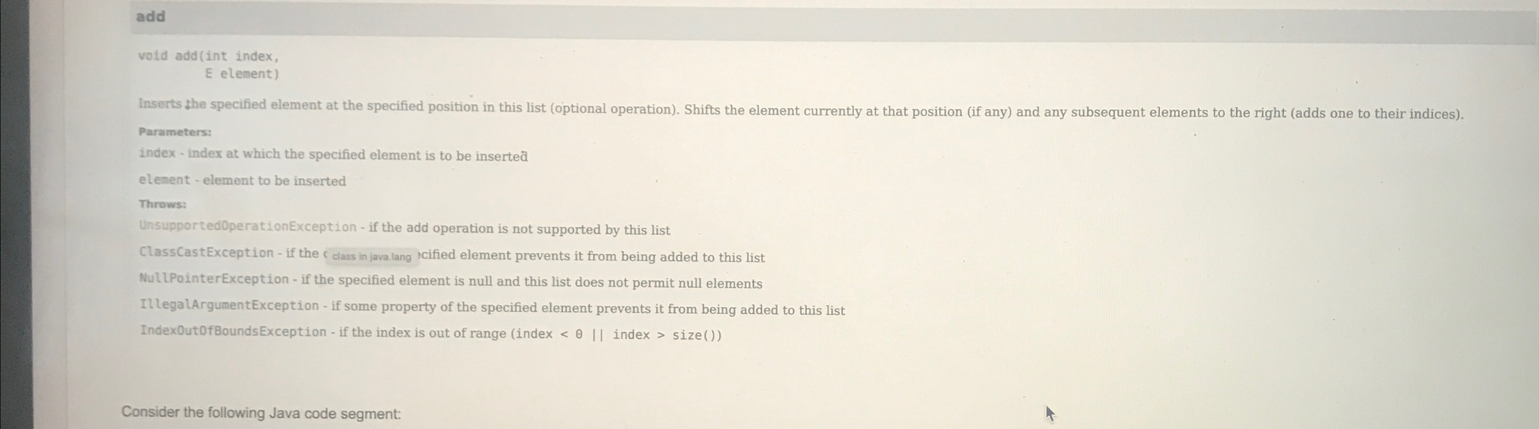 Solved Question 8Consider the following Java List API,set *E | Chegg.com