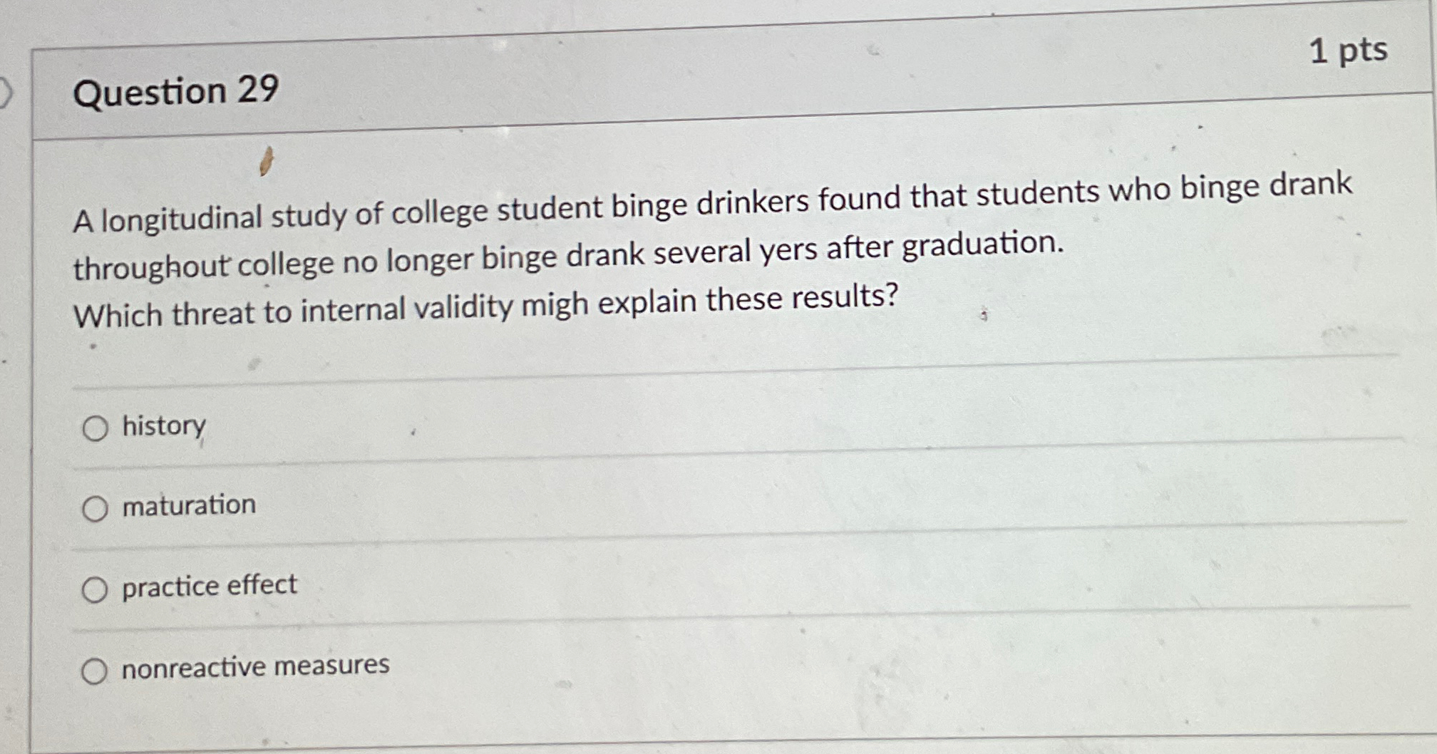 Solved Question 291ptsA longitudinal study of college | Chegg.com