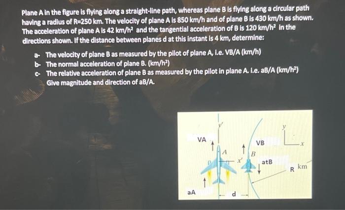 Solved Plane A in the figure is flying along a straight-line | Chegg.com