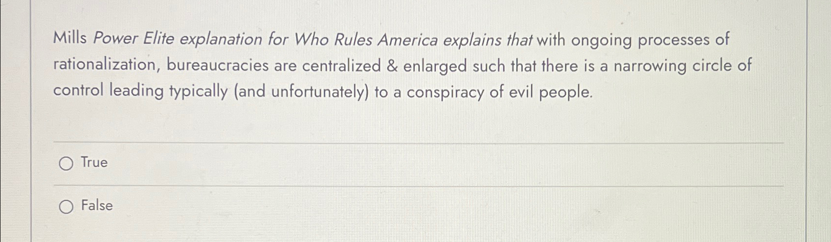 Solved Mills Power Elite explanation for Who Rules America | Chegg.com