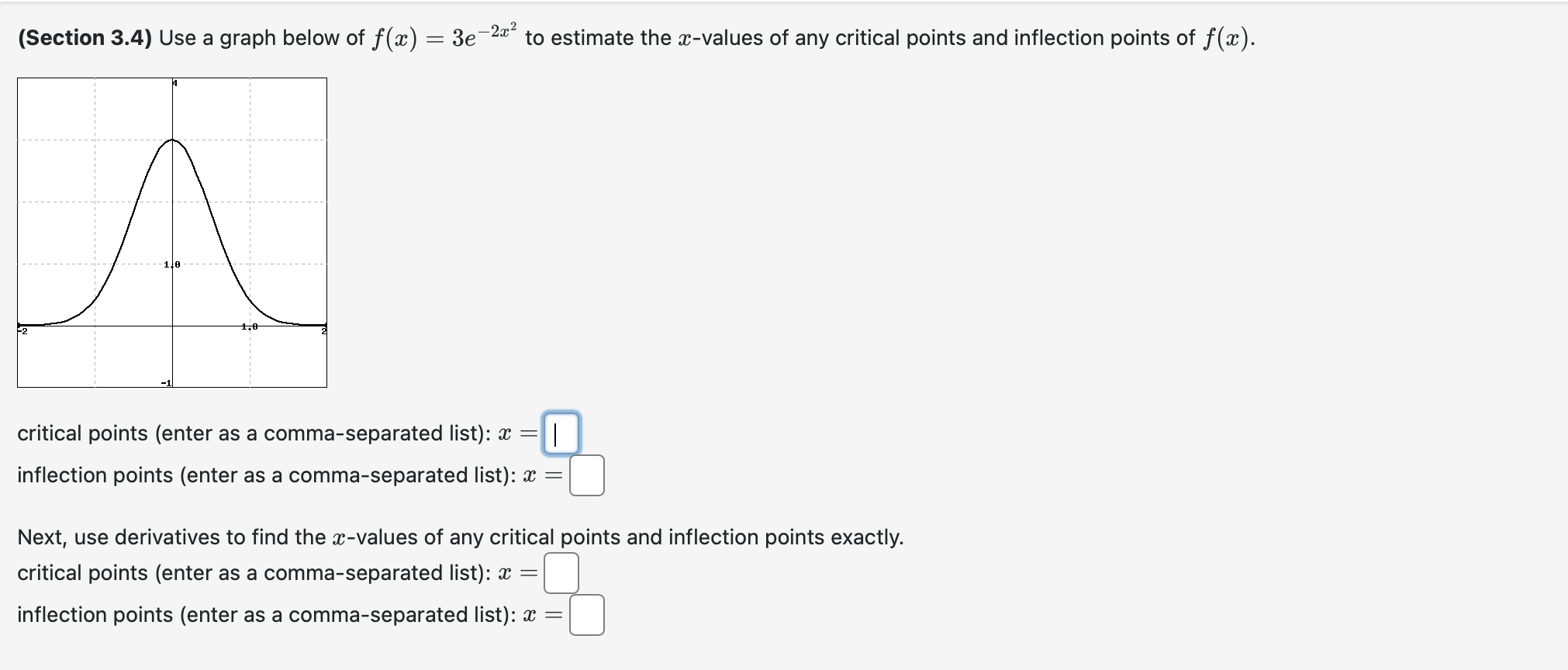 (Section 3.4) ﻿Use a graph below of f(x)=3e-2x2 to | Chegg.com