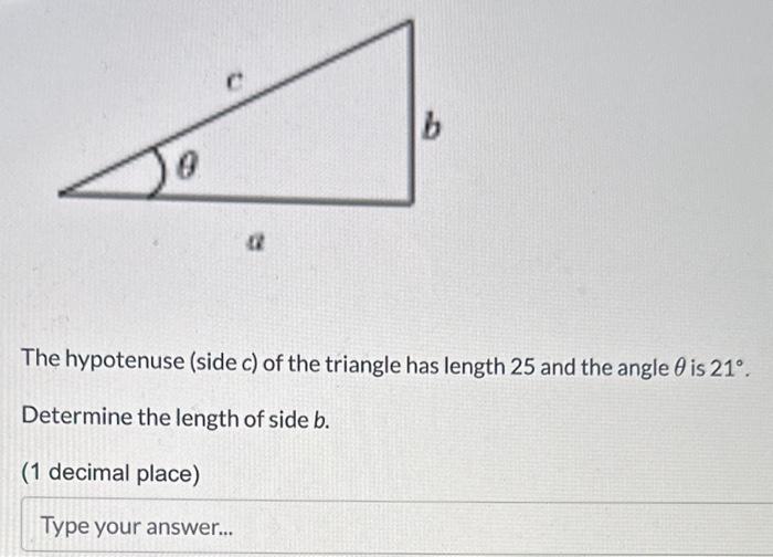 Solved The hypotenuse (side c ) of the triangle has length | Chegg.com