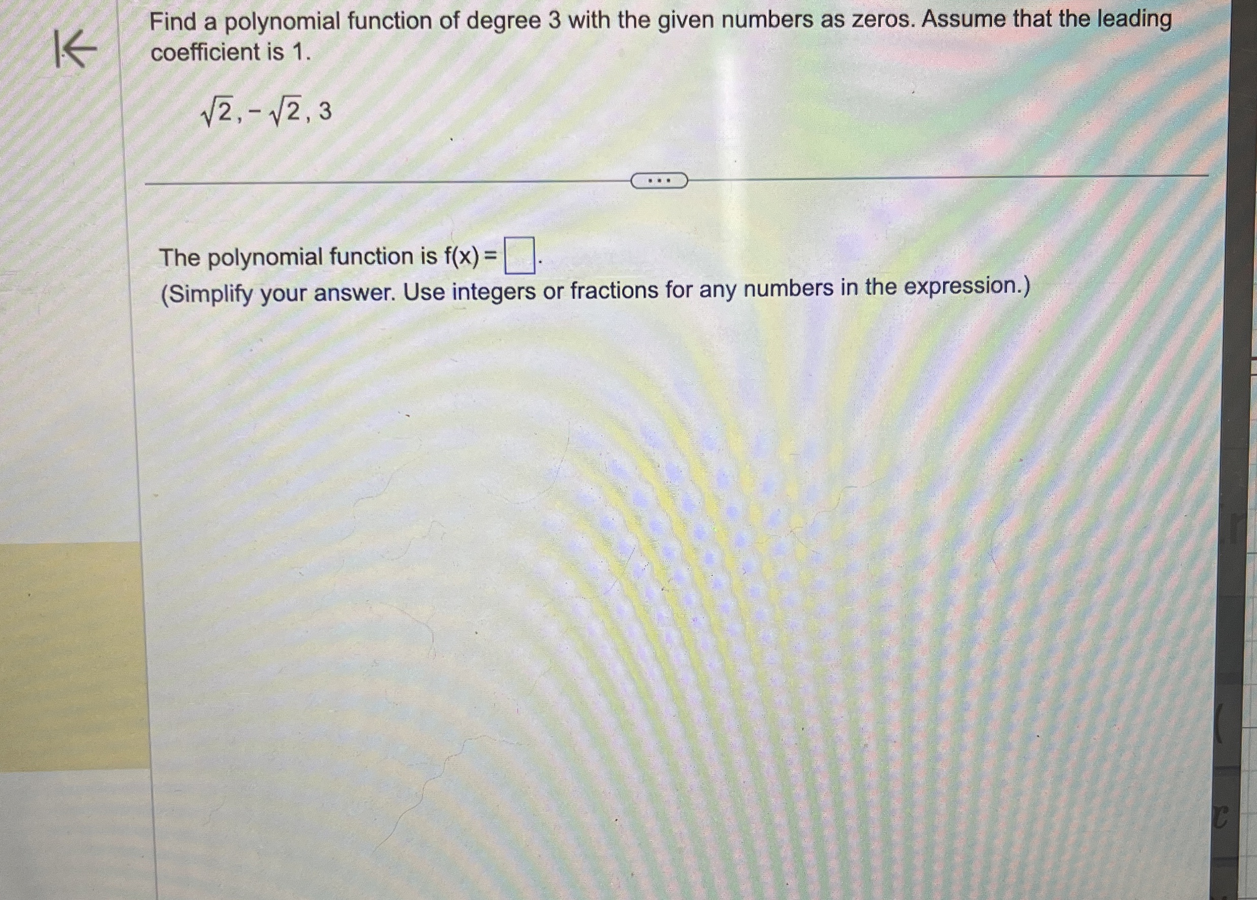 Solved Find a polynomial function of degree 3 ﻿with the | Chegg.com