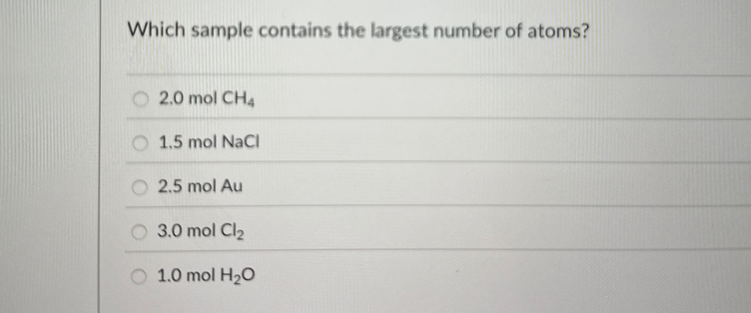 Solved Which sample contains the largest number of | Chegg.com