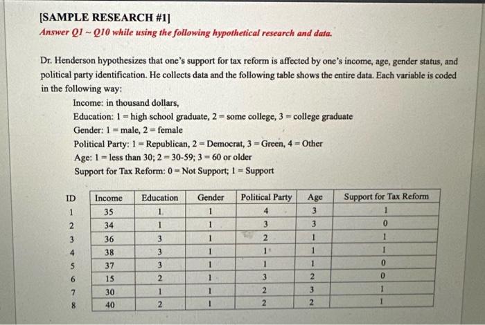Solved Answer Q1 Q10 while using the following hypothetical | Chegg.com