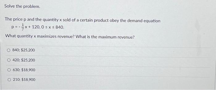 Solved Solve the problem. The price p and the quantity x | Chegg.com