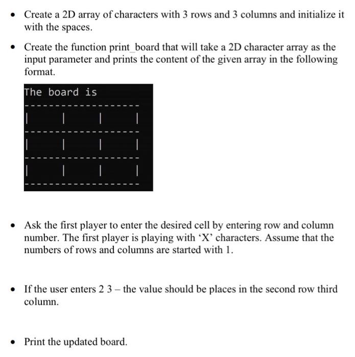 Solved • Create a 2D array of characters with 3 rows and 3 | Chegg.com