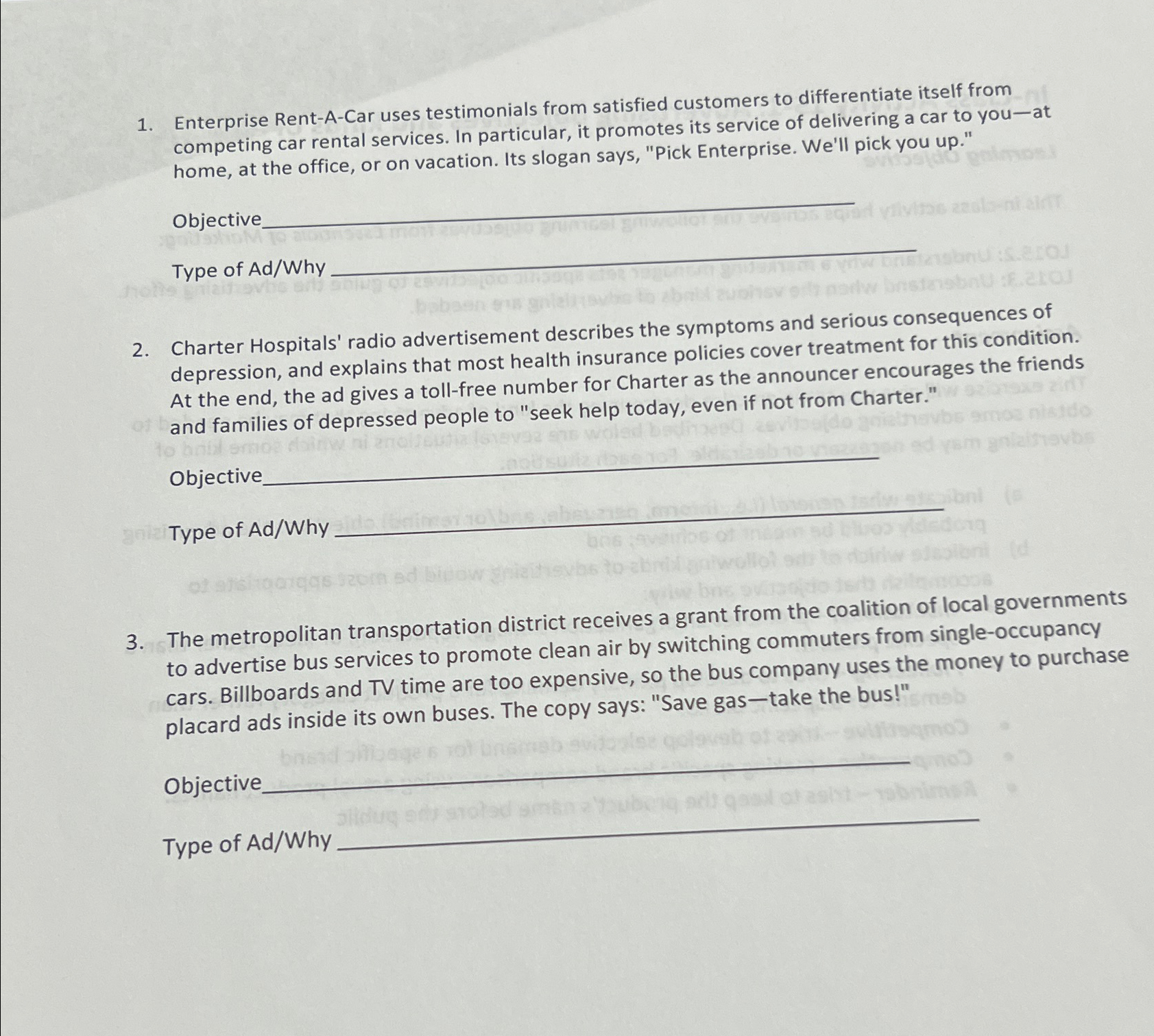 Solved Enterprise Rent-A-Car uses testimonials from | Chegg.com