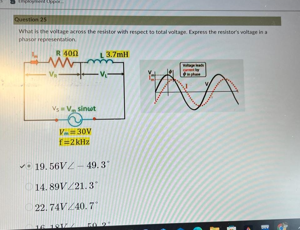 Solved Question 25What is the voltage across the resistor | Chegg.com