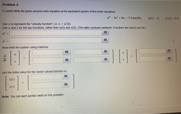 Solved Problem 2 1 Point Write The Given Second Order 9208
