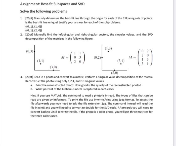 Solved Assignment: Best-fit Subspaces and SVD Solve the | Chegg.com
