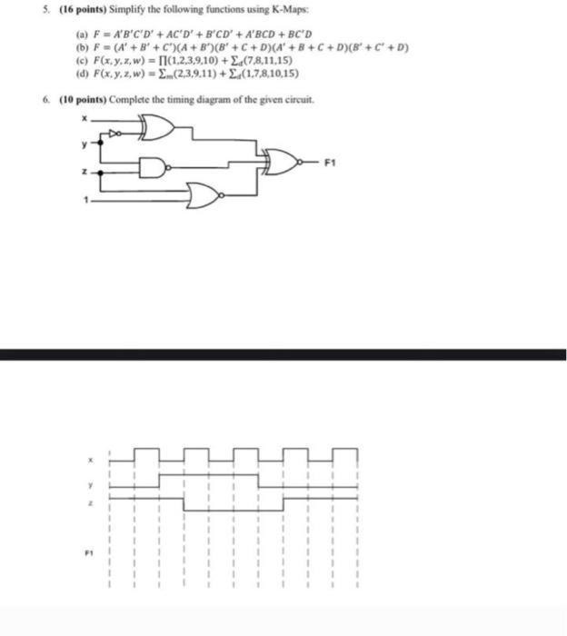 Solved 5 16 Points Simplify The Following Functions Using 2877