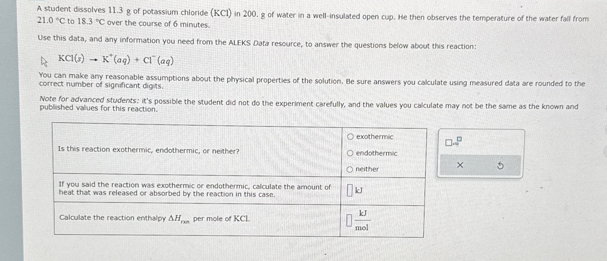 Solved A student dissolves 11.3 ﻿g of potassium chloride | Chegg.com