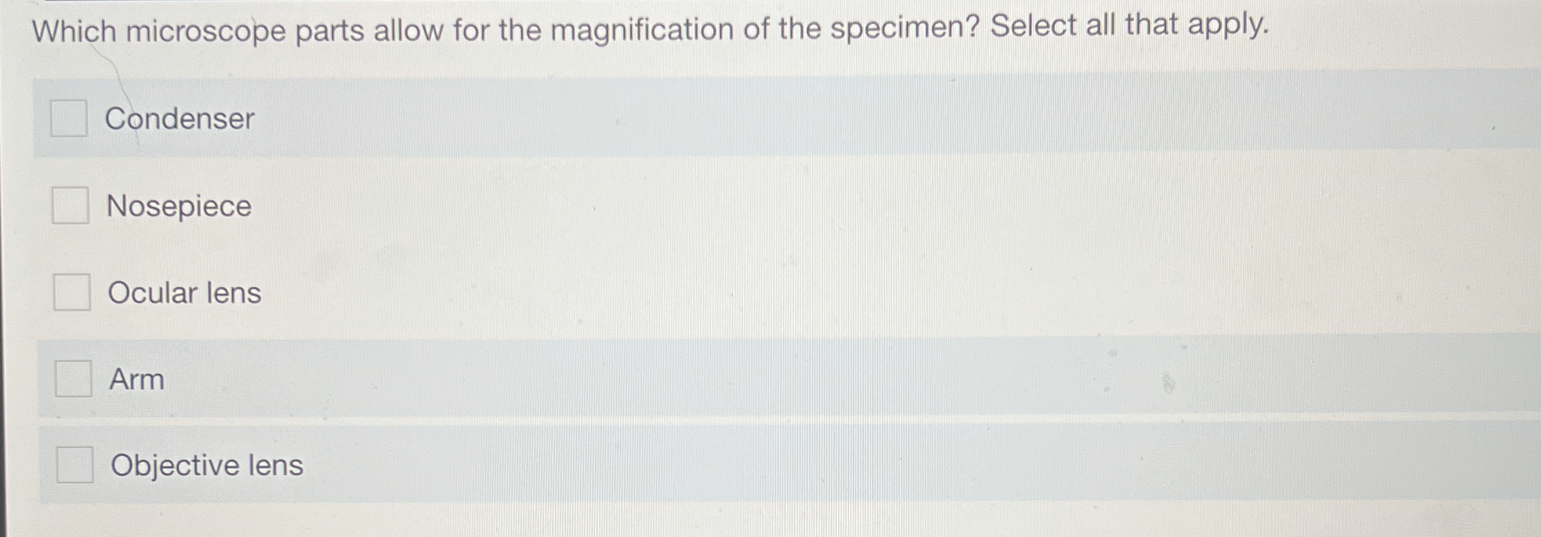 Solved Which microscope parts allow for the magnification of | Chegg.com