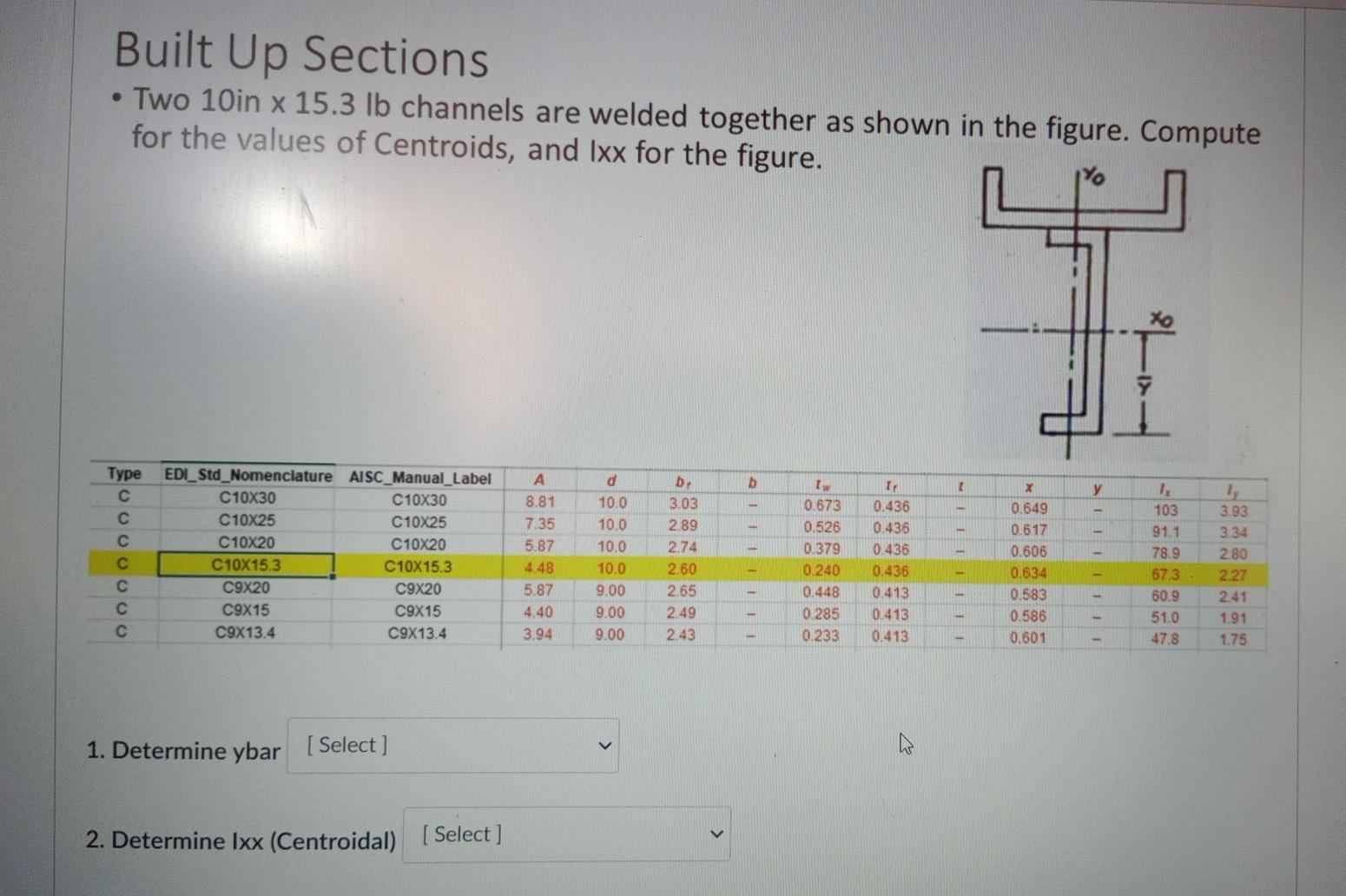 Solved Built Up Sections • Two 10in x 15.3 lb channels are | Chegg.com