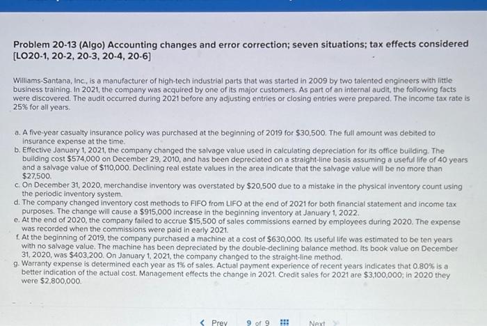 Solved Problem 20-13 (Algo) Accounting changes and error | Chegg.com