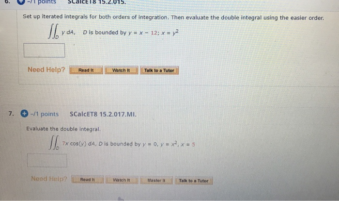 Solved V-1 points CalcE18 15.2.015. Set up iterated | Chegg.com