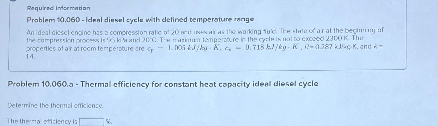 Solved Required informationProblem 10.060 - ﻿Ideal diesel | Chegg.com