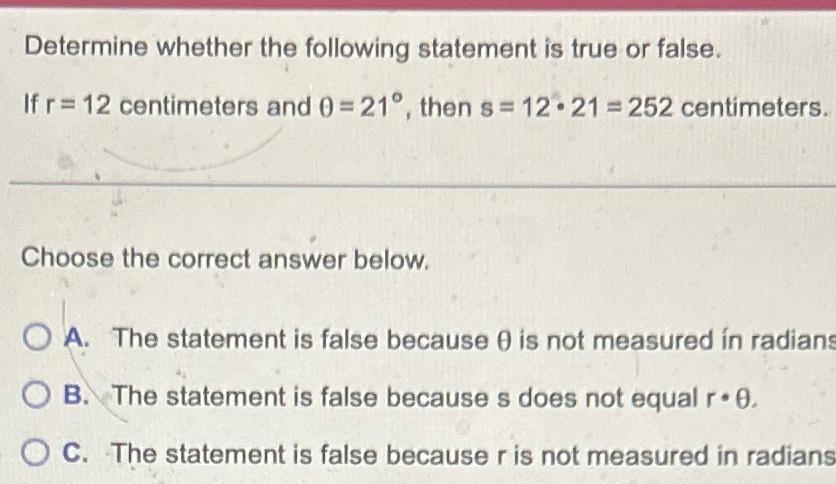 Solved Determine whether the following statement is true or | Chegg.com