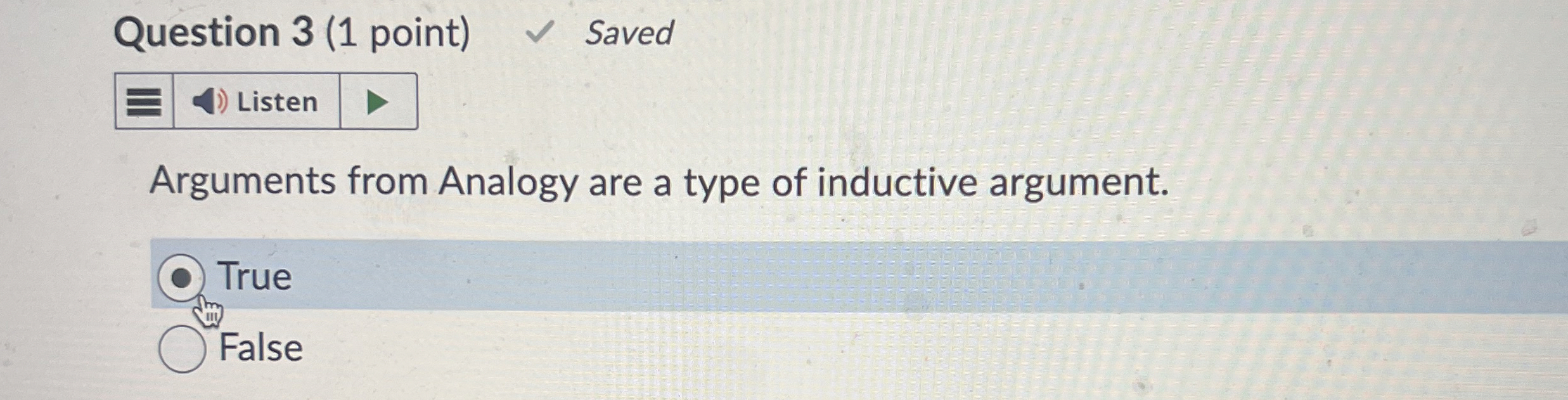 Solved Question 3 (1 ﻿point) ﻿SavedArguments from Analogy | Chegg.com