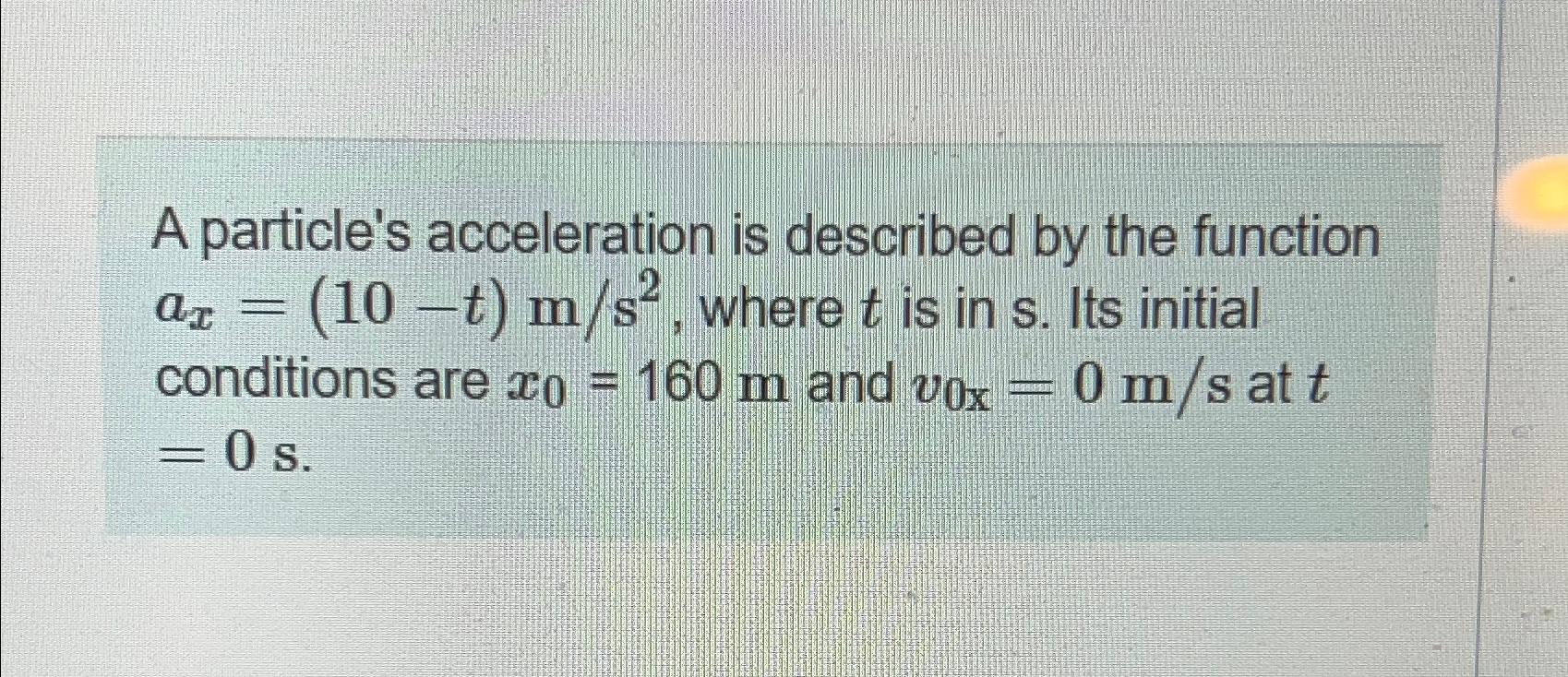 Solved A particle's acceleration is described by the | Chegg.com