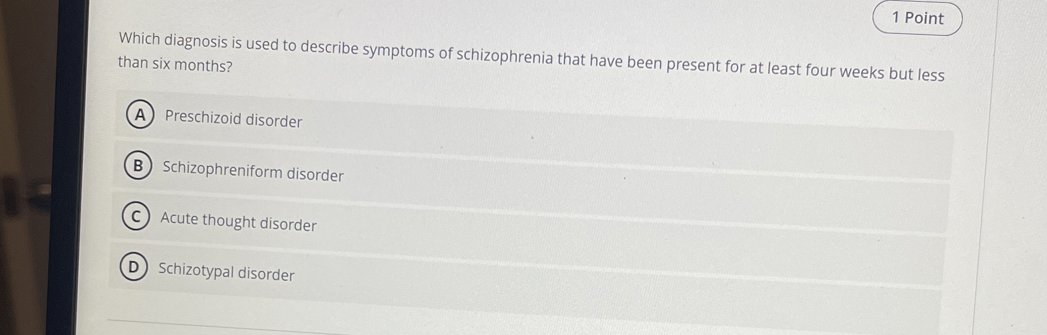 Solved 1 ﻿PointWhich diagnosis is used to describe symptoms | Chegg.com