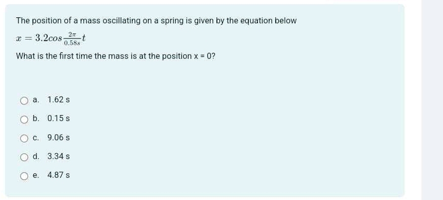 Solved The position of a mass oscillating on a spring is | Chegg.com