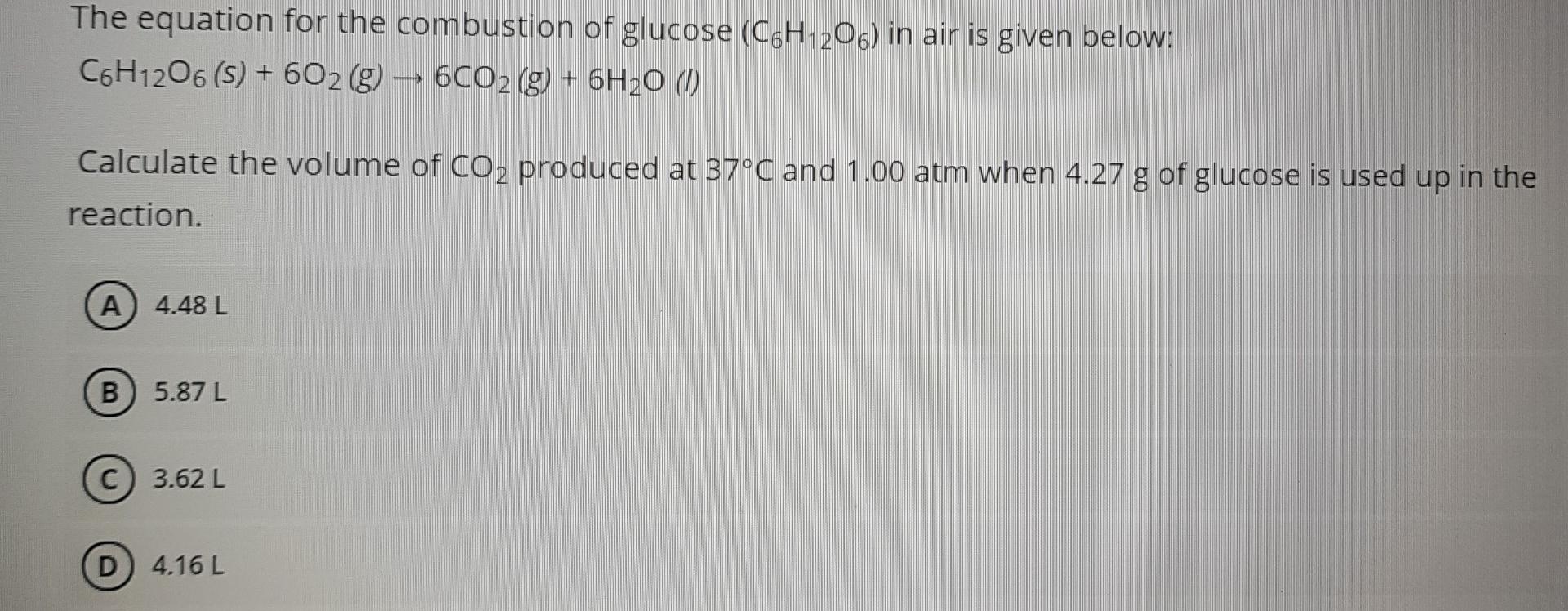Solved The equation for the combustion of glucose (C6H1206) | Chegg.com