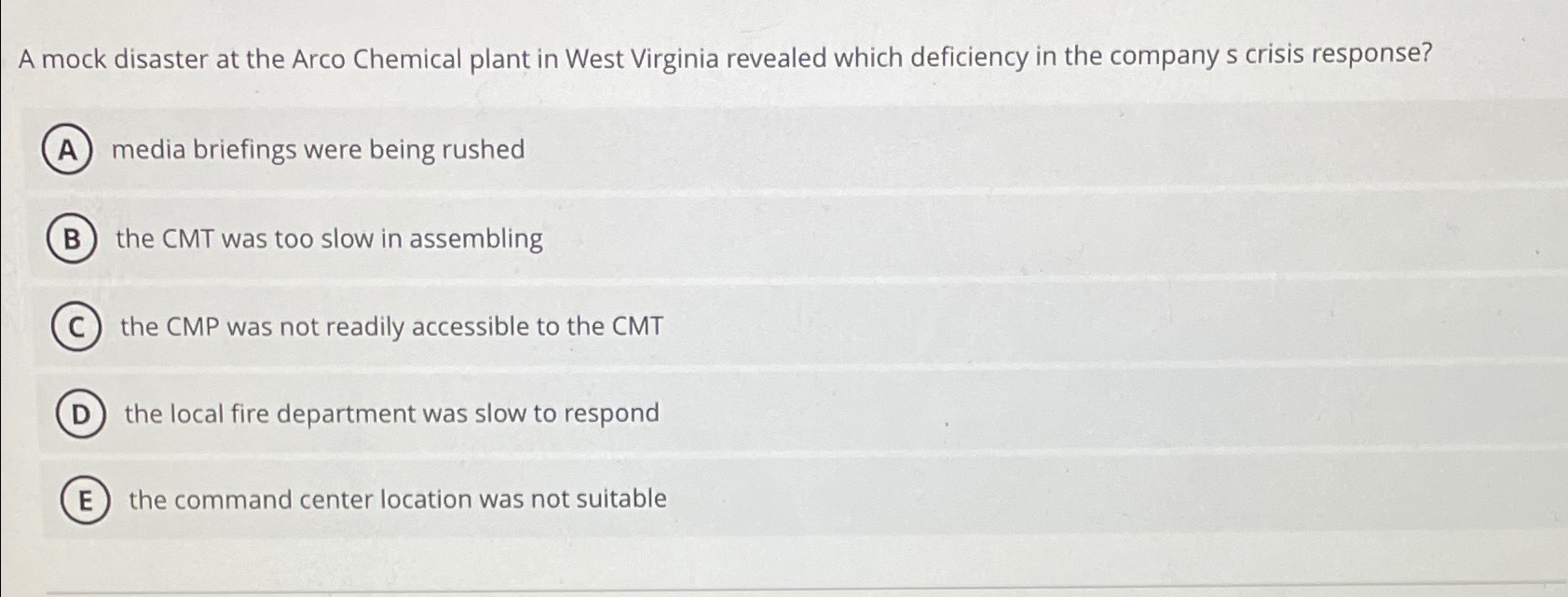 Solved A mock disaster at the Arco Chemical plant in West | Chegg.com