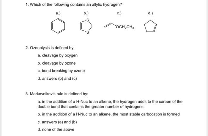 Solved 1. Which of the following contains an allylic | Chegg.com